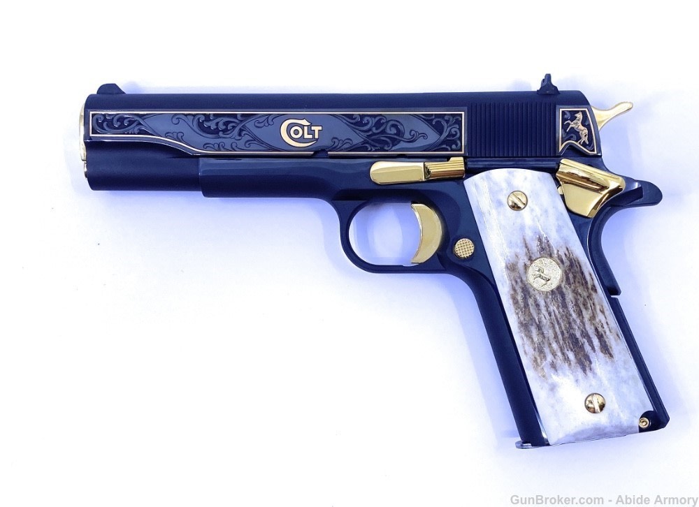 Colt COLLECTOR El Compadre 1911 38 Super # 25 Engraved w/ Stag Grips ...