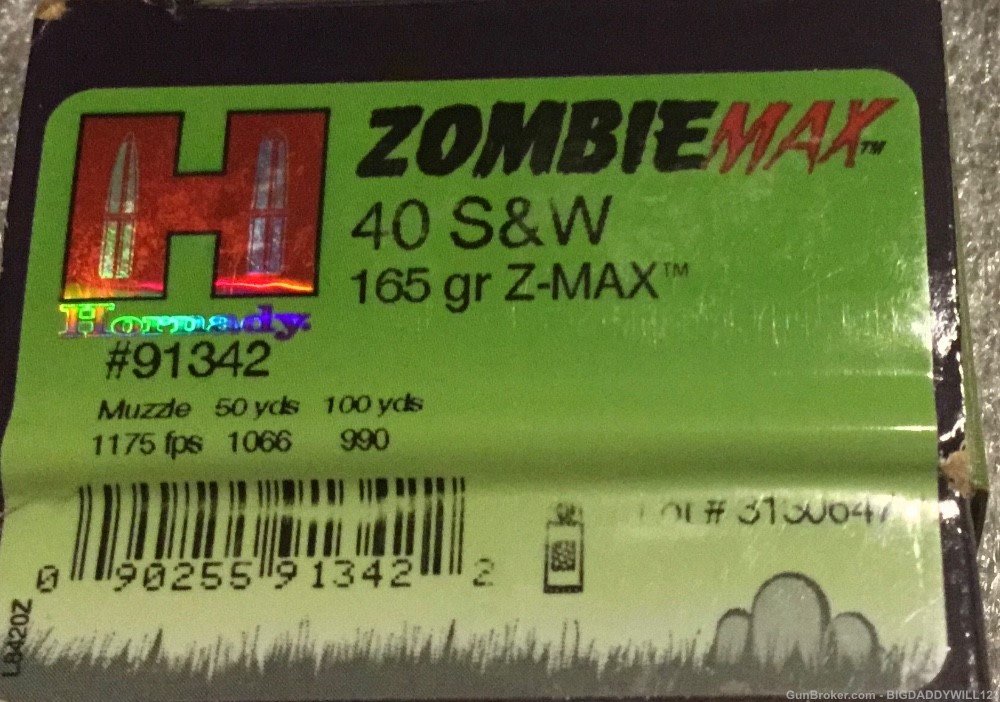 Hornady Z-Max ZOMBIE 40 S&W Smith & Wesson ZMax 165 GR .40S&W 1 BOX ...