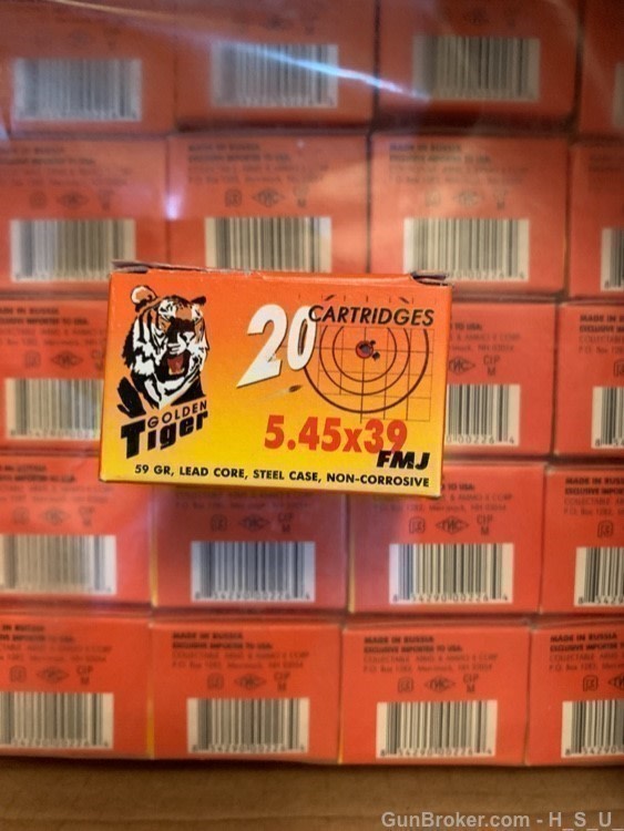 200 Rounds 5.45 Golden Tiger Russian 59gn FMJ Ammo Vympel 5.45*39 ak ...