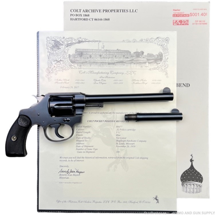 COLT POCKET POSITIVE 32 NP 6" - LETTER - SHIPPED 1919 ST LOUIS MISSOURI ...