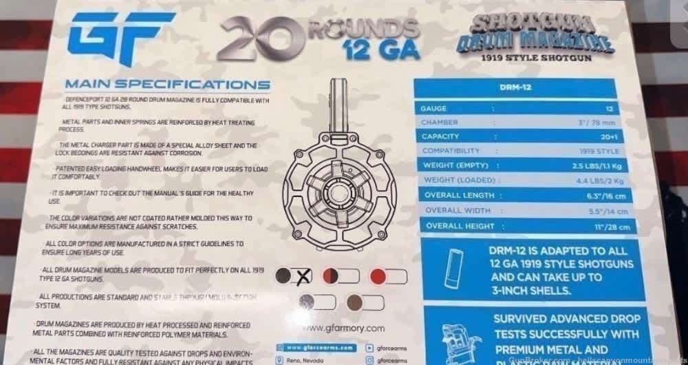 New GForce Arms GF25 Semi Automatic 12 Gauge Shotgun w 20 Round Drum ...