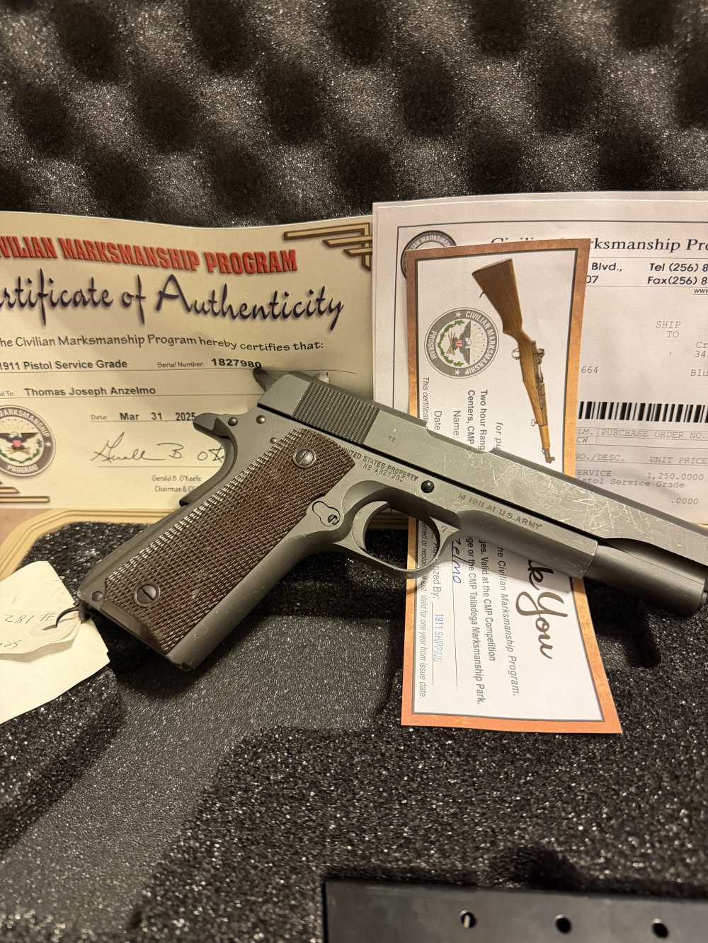 US Army 1911 A1 .45 Pistol, CMP w/ all Access. and Paperwork Ithaca ...