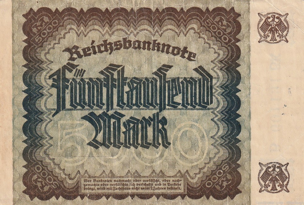 Post WWI Weimar Germany Currency Note, 5000 Marks, 1922 - WWI & WWII ...