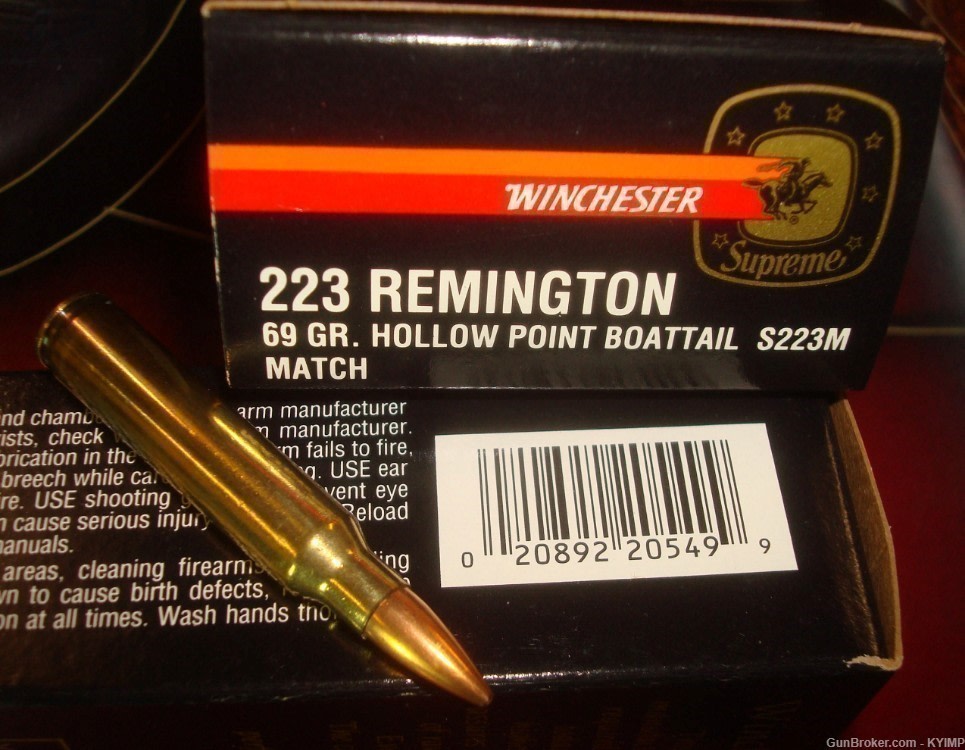 100 Winchester 223 BTHP 69 grain Factory NEW Ammo # S223M SUPREME MATCH ...
