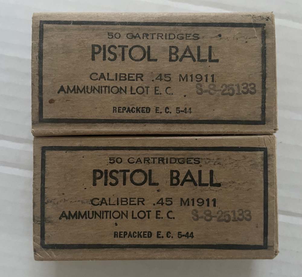 100 Rds .45 ACP Surplus WW2 Ball Ammo - 2 x50rd Full Boxes - Handgun ...