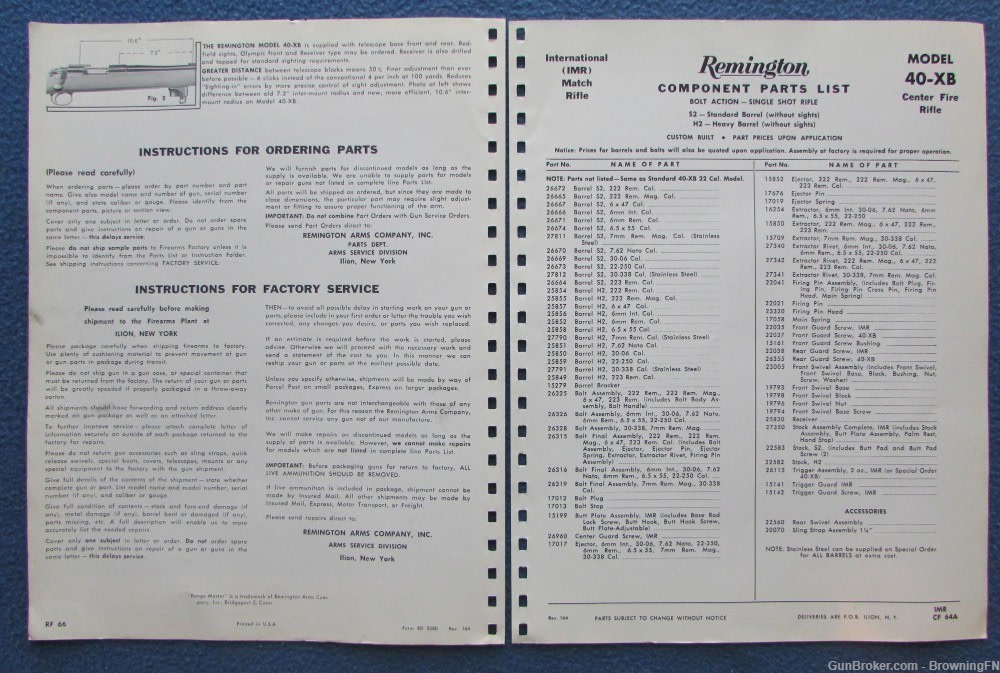Vintage Remington Model 40-XB Owners Instruction Manual .22 Target ...