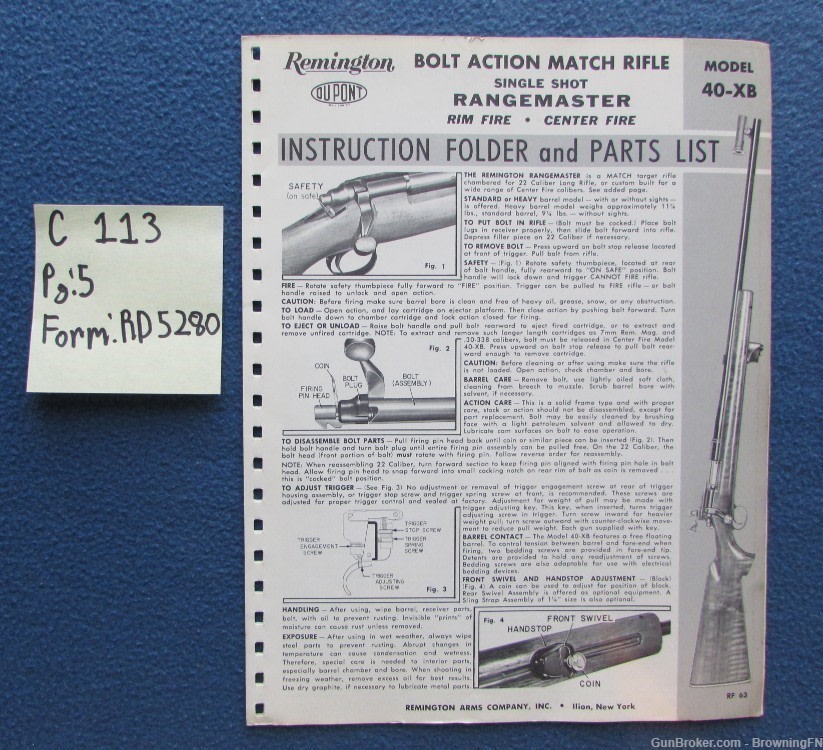 Vintage Remington Model 40-XB Owners Instruction Manual .22 Target ...