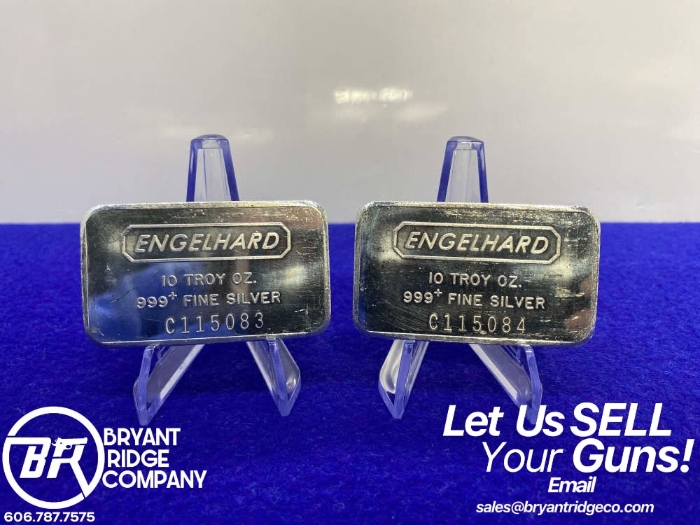 2 VINTAGE Engelhard *Consecutive serial #* -10oz SILVER BARS *20 Troy ...
