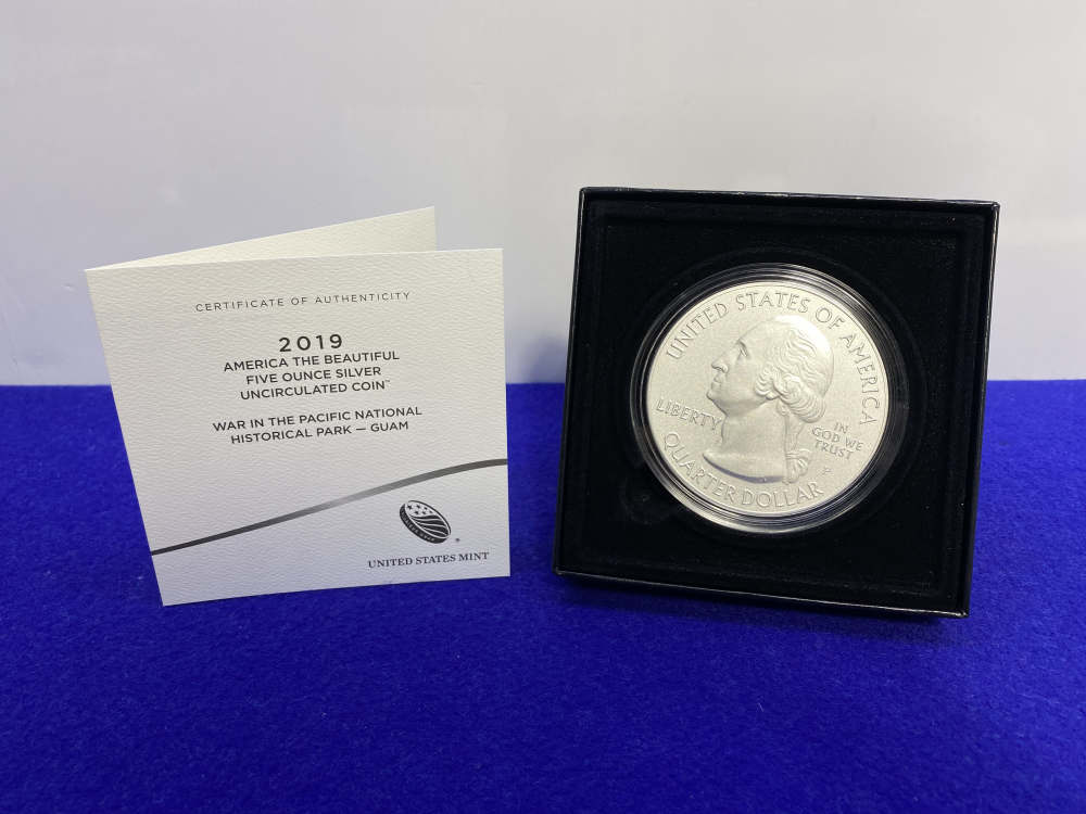(1) 5oz america the beautiful uncirc. 2019 guam quarter $ - Silver ...