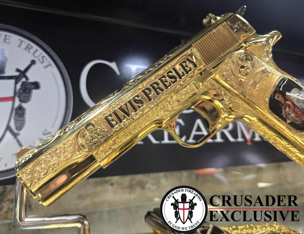 CUSTOM COLT 1911 CLASSIC 45ACP 5" “ELVIS PRESLEY” 24KT GOLD #1of25 MADE ...
