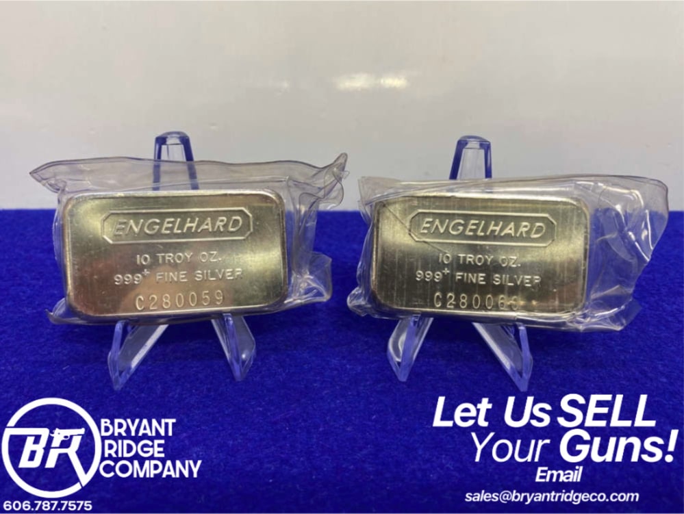 2 VINTAGE Engelhard *Consecutive serial #* -SILVER 10oz BARS *20 Troy ...