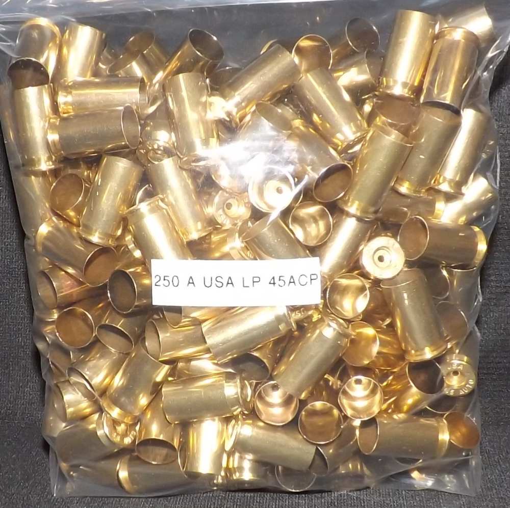 45 ACP Brass - A USA Large Primer Once Fired Deprimed Cleaned - 250 ...