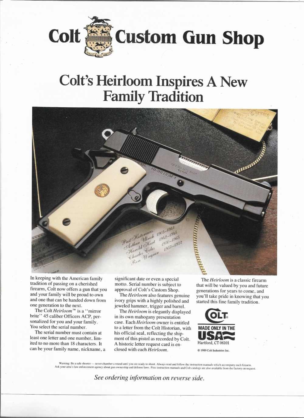 Colt Firearms Heirloom 45 Caliber Officers ACP Custom Gun Shop Flyer ...