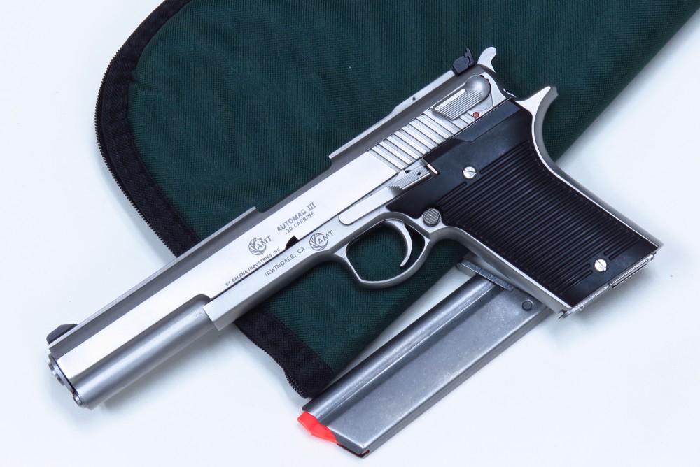 RARE MATTE SS AMT AUTOMAG III 6.5" 30 Carbine EXCEPTIONAL W/ Warning ...